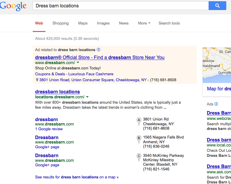 Google Testing Location Answer Box
